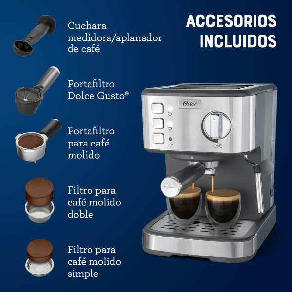 Oster® Cafetera Compacta, Prepara hasta 2 Espressos por Ciclo, 12 Bar ...